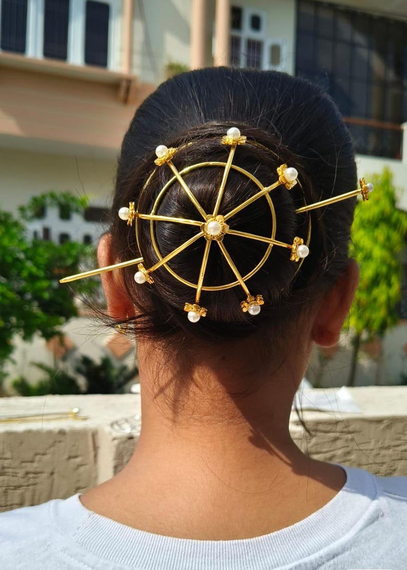 Gold Plated Hair Bun Pin: Indian Bridal Hair Stick| Traditional ...
