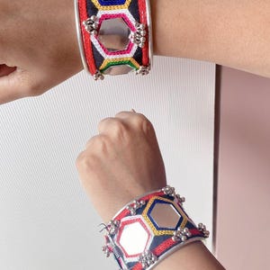 Navratri Mirror Work Bracelet | Multicolor Embroidered Cuff | Kutchi ...