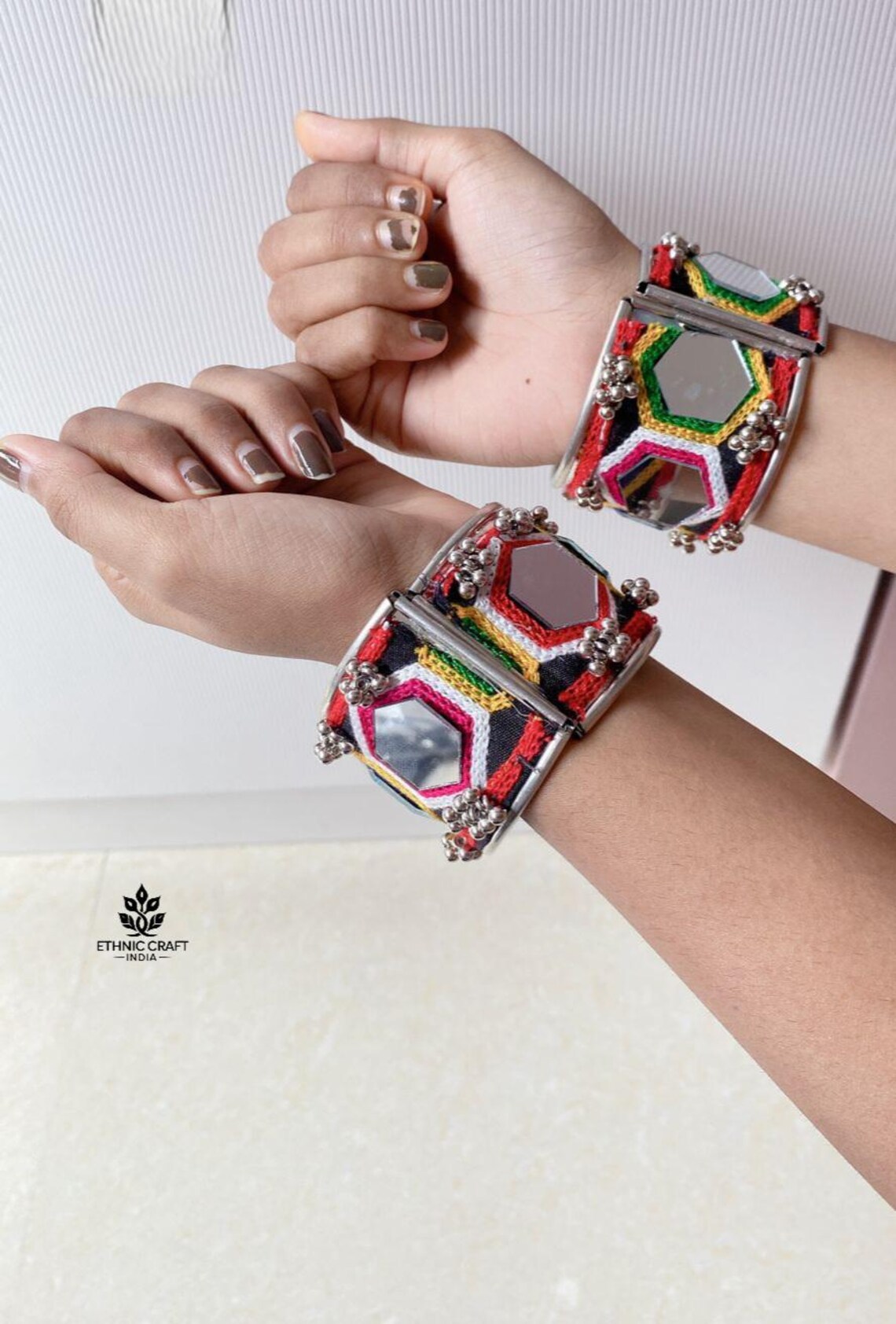 Navratri Mirror Work Bracelet | Multicolor Embroidered Cuff | Kutchi ...