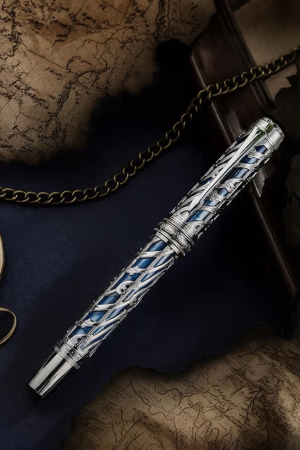 925 Silver Overlay, Fountain Pen, Elegant Silver Overlay, Ivy Evergreen ...