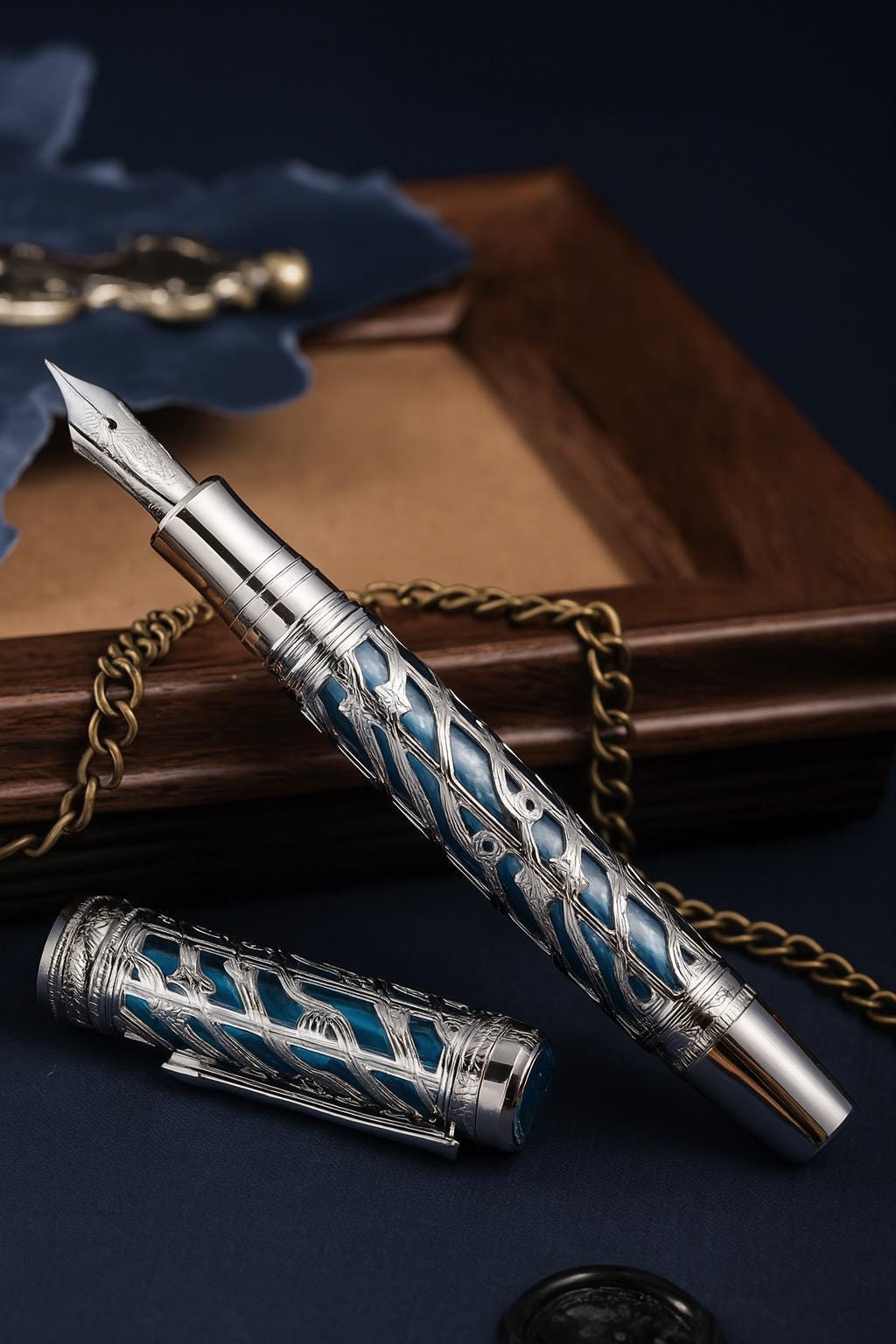 925 Silver Overlay, Fountain Pen, Elegant Silver Overlay, Ivy Evergreen ...