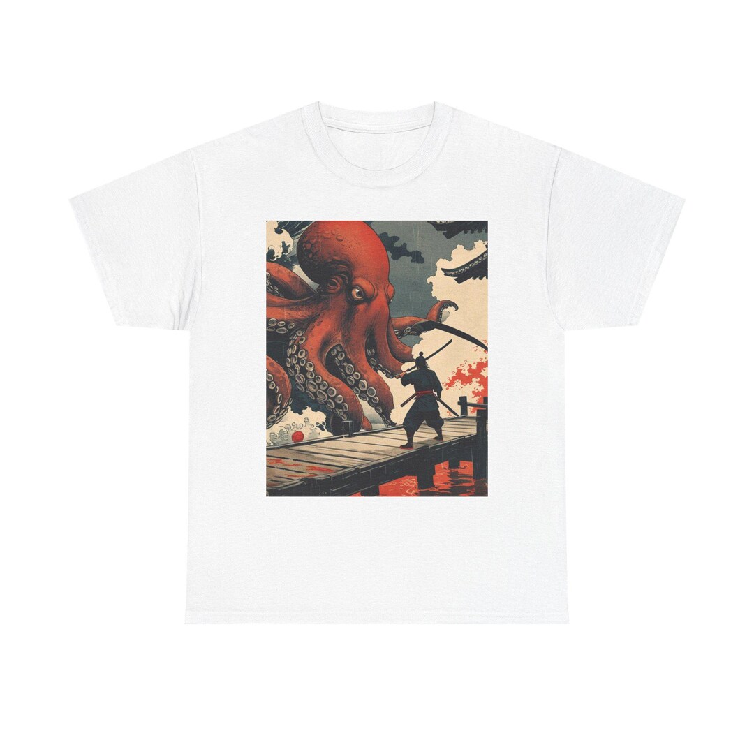 Samurai Vs Giant Octopus Ukiyo-e T-shirt | Japanese Monster Battle Tee ...