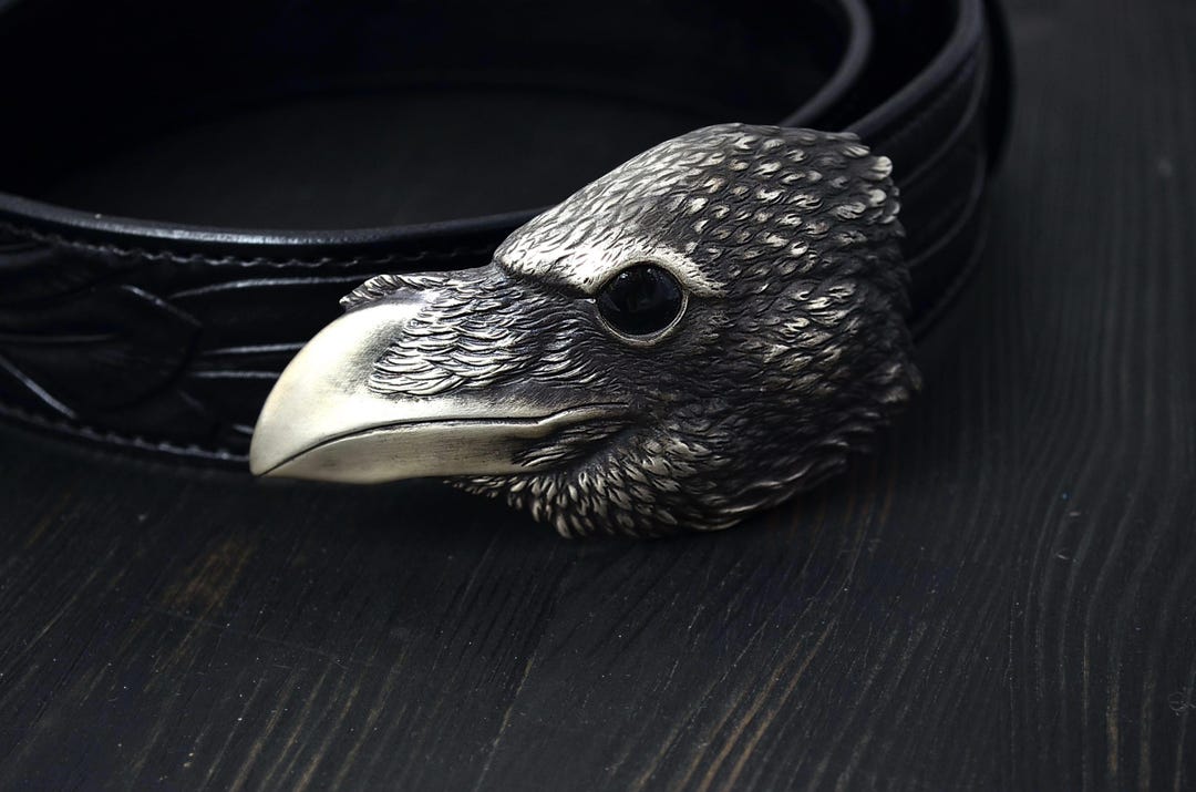 Raven Viking Norse Belt, Handtooled Leather Bronze Buckle - Etsy