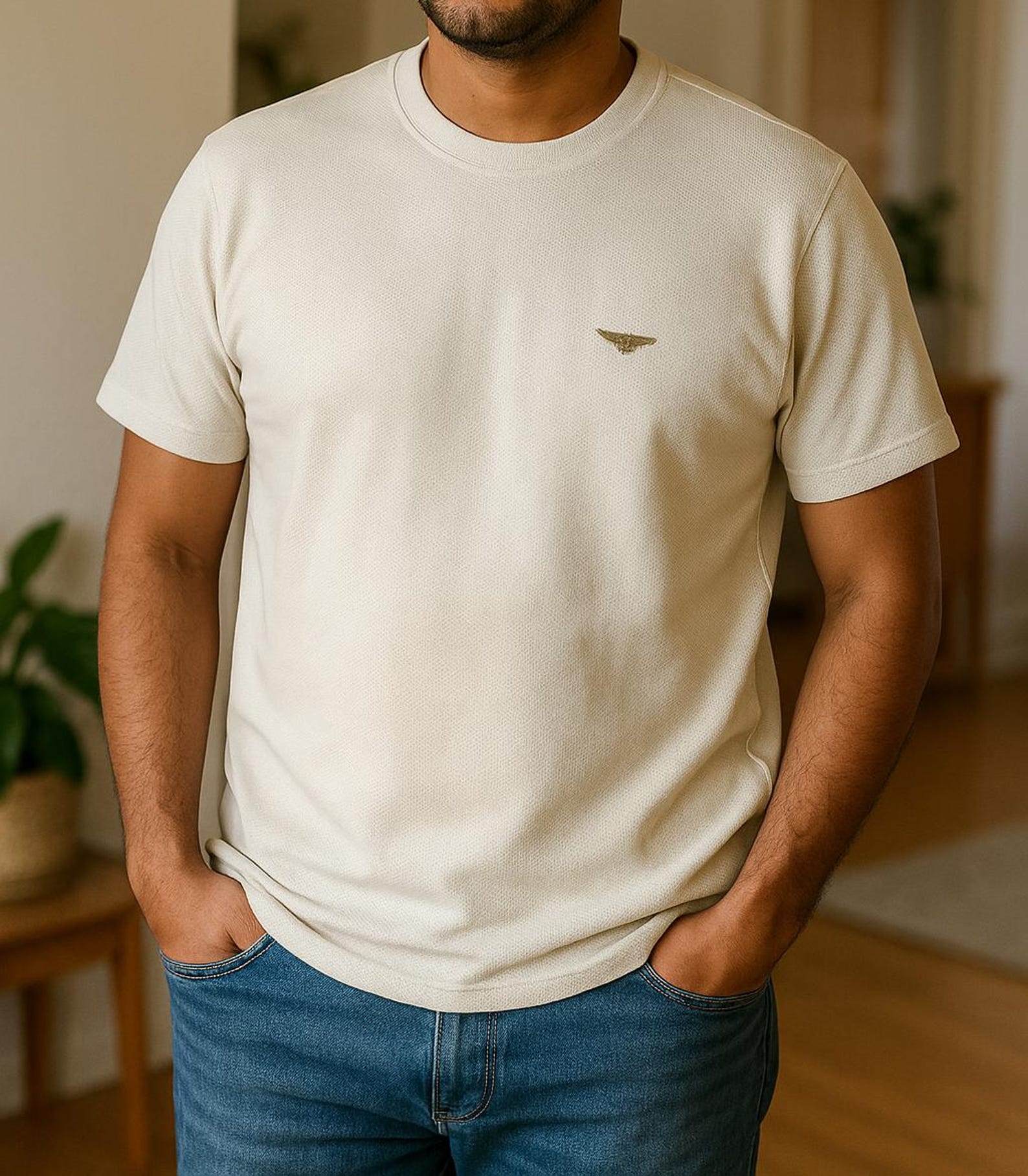 Cream White Waffle Texture T-shirt: Slim Fit Minimalist Tee - Etsy