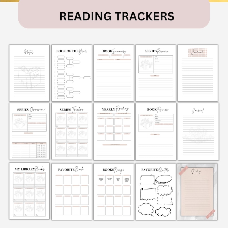 Book Reading Journal Bookshelf Tracker Reading Planner Bundle Book ...