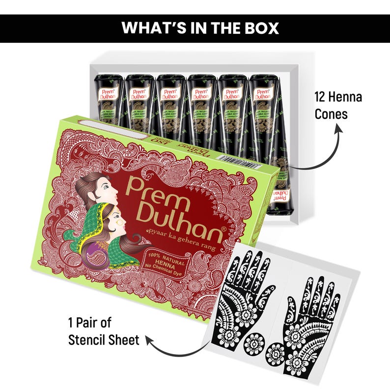 Natural Henna Cones With Stencil for Body Art on Skin, Nails, Freckles ...