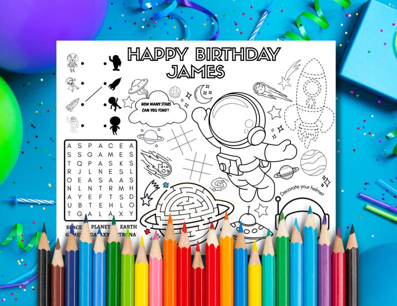OUTER SPACE COLORING Pages, Astronaut Birthday Party Favors, Coloring ...