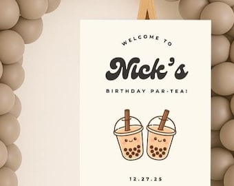 Editable Boba Bubble Tea Birthday Baby Shower Party Kids Welcome Sign ...