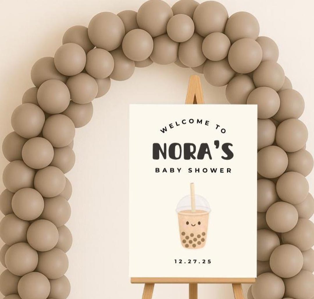 Boba Bubble Tea Baby Shower Party Welcome Sign, Printable Canva ...