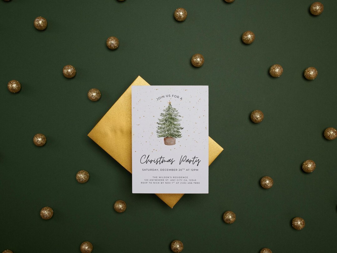 Editable Christmas Tree Party Invitation Canva Template, Christmas ...