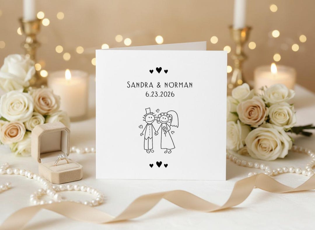 Personalized Wedding Card, Cute Stick Figure Couple Illustration ...
