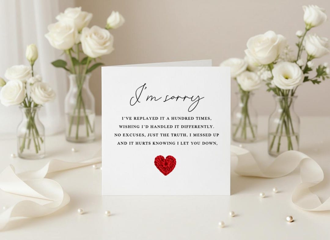 Apology Card With Red Heart Embellishment, I'm Sorry Regret Quote ...