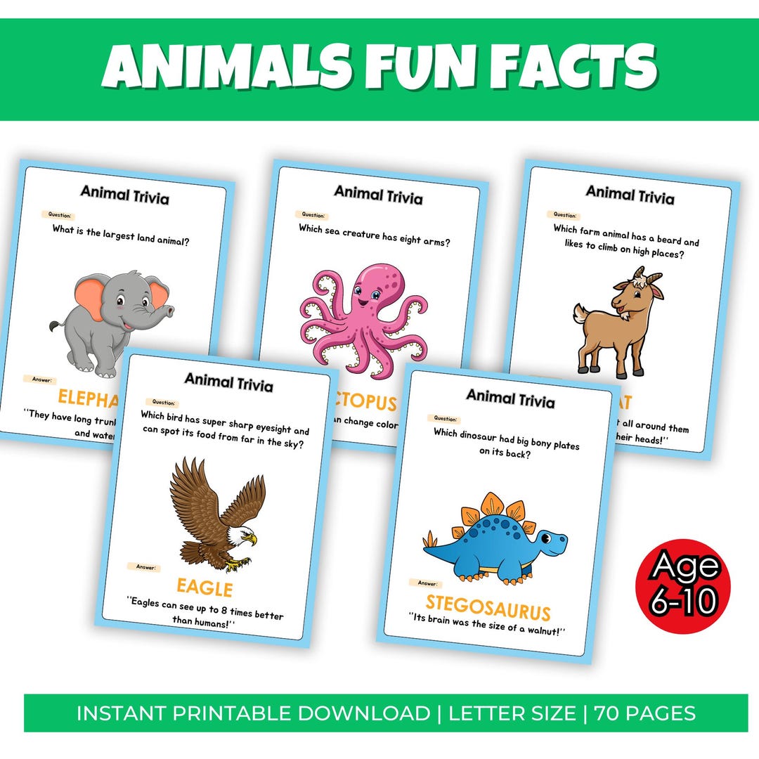 Animal Fun Facts Activity Book for Kids – Printable Worksheets, Trivia ...