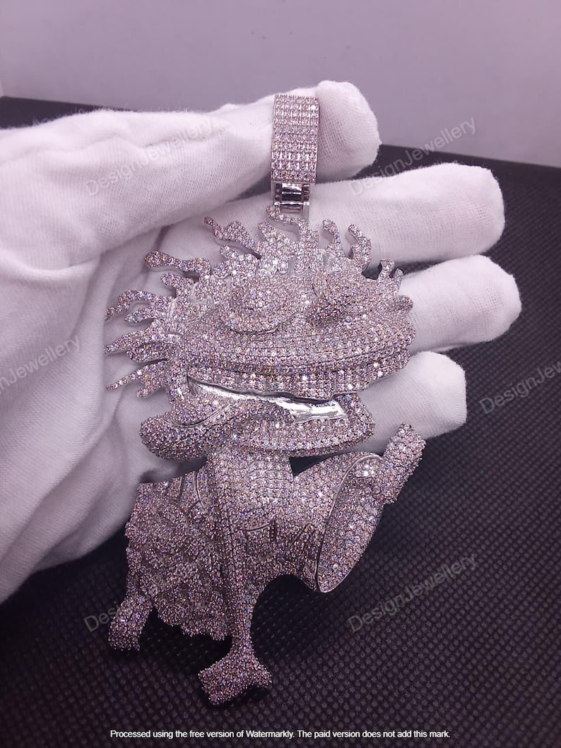 Custom Cartoon Pendant, Iced Out Moissanite, Sterling Silver - Etsy