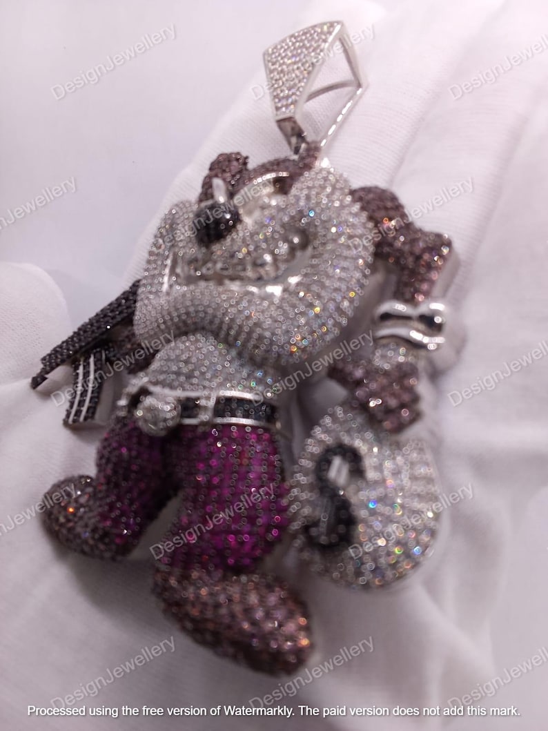 Sterling Silver Cartoon Charm Pendant, Round Cut Cubic Zirconia, Rapper ...