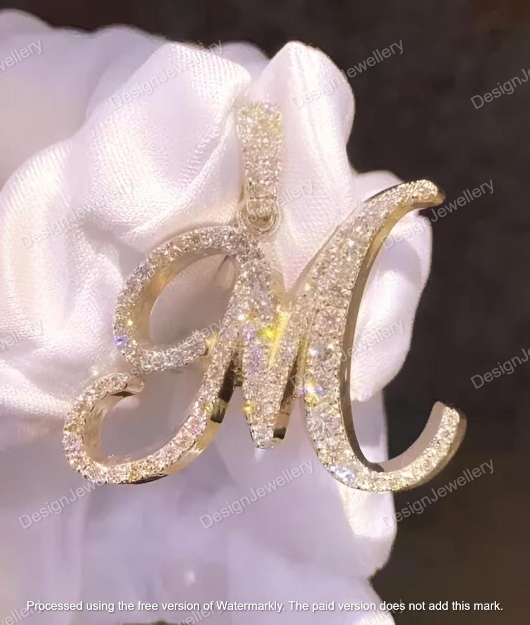 Handmade Diamond Initial M Pendant, 14K Yellow Gold Plated Charm - Etsy