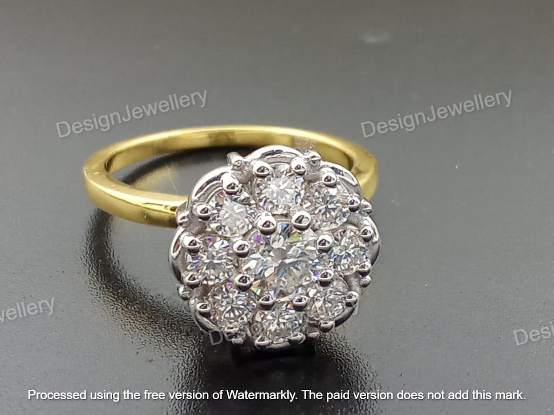Cubic Zirconia Flower Ring, 14K Gold Finish, Cluster Engagement Ring - Etsy