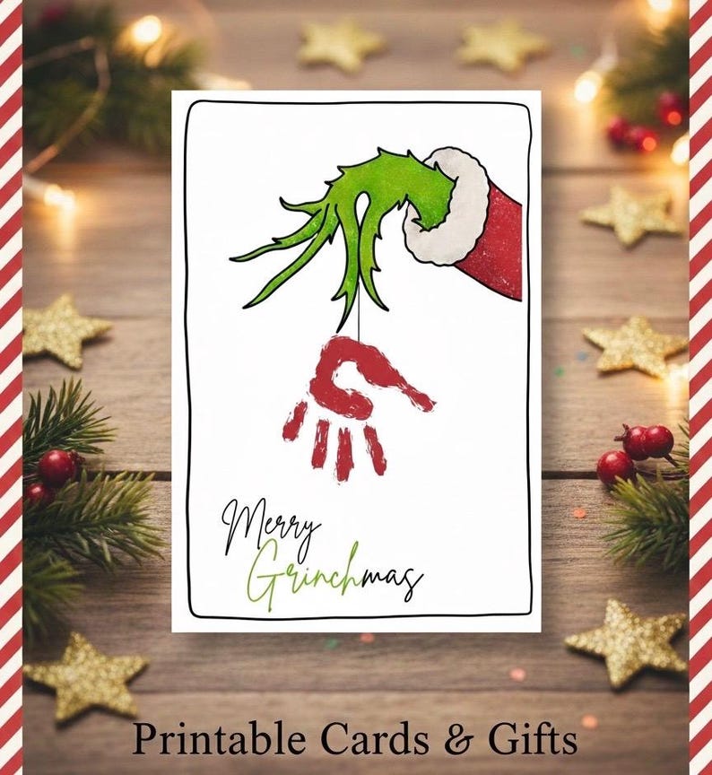 Merry Grinchmas Handprint Ornament PNG | Kids Craft Printable - Etsy