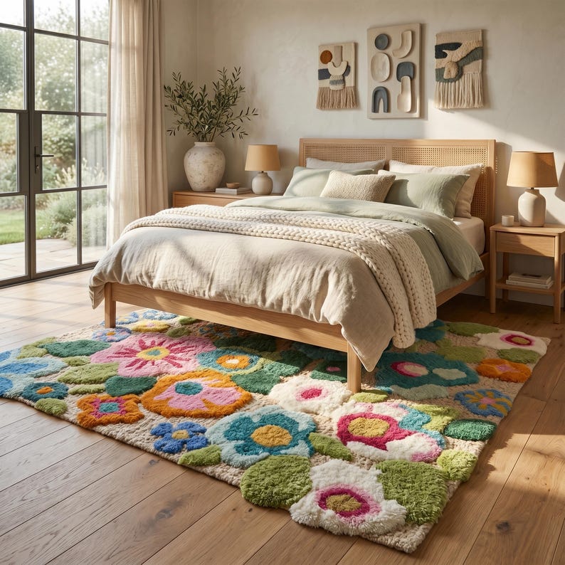 Hand Tufted Floral Rug | Colorful Flower Garden Wool Area Rug - Etsy