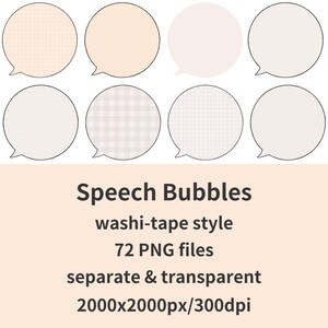 Speech Bubble Clipart PNG Set – 72 Printable Washi Tape Style Stickers ...