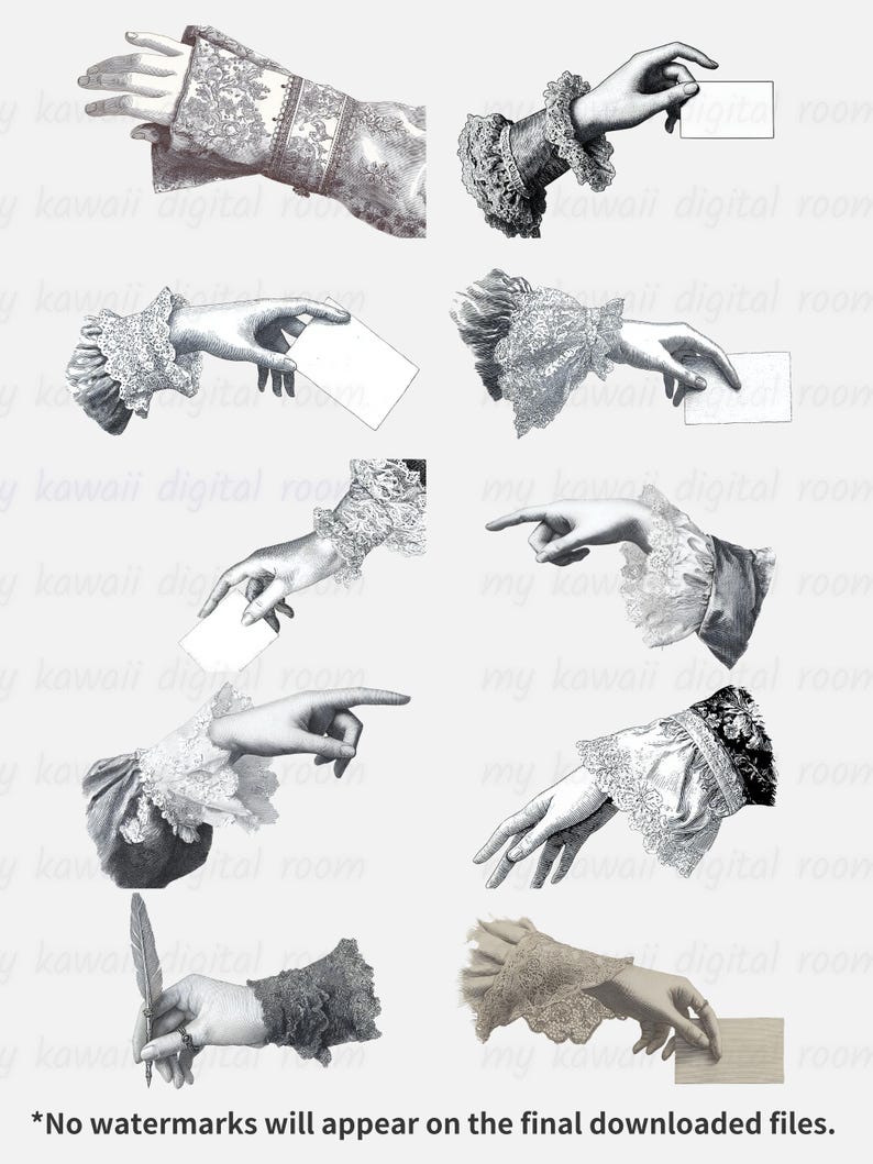 Victorian Hand Clipart Set, Vintage Pointing Hand Ephemera PNG, Antique ...