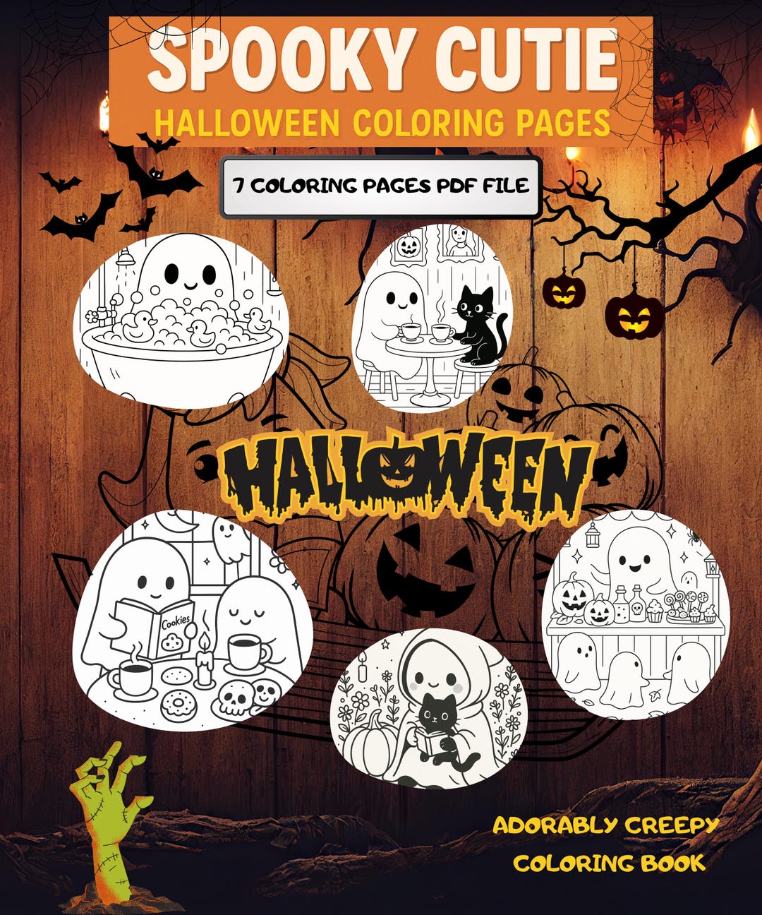 Cute Halloween Ghost Coloring Page – Kawaii Printable PDF & PNG for ...