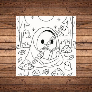 Cute Halloween Ghost Coloring Page – Kawaii Printable PDF & PNG for ...