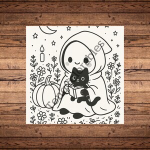 Cute Halloween Ghost Coloring Page – Kawaii Printable PDF & PNG for ...