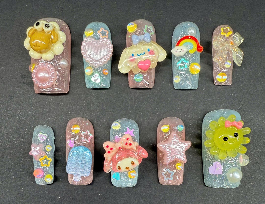 3D Sheep & Sun Press on Nails: Kawaii Dolly Holiday Nails - Etsy