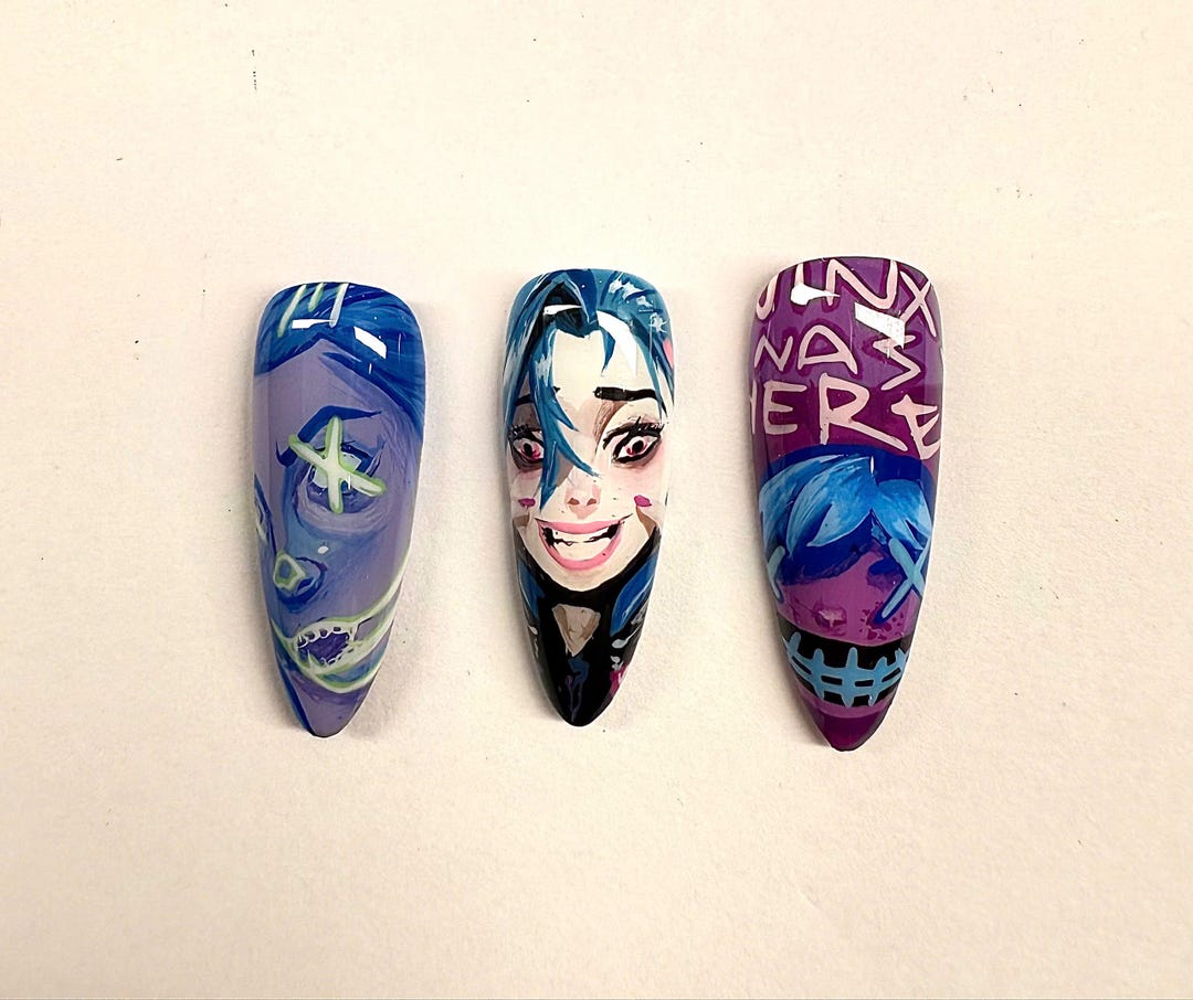 Ar.cane Jinx LOL Inspired Press on Nails | Cool Pink Blue Pattern Nail ...