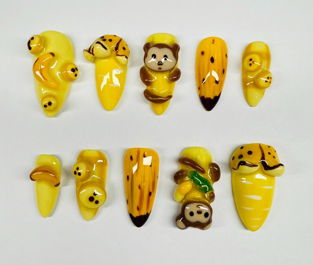 3D Banana Monkey Press on Nails: Playful Cartoon Nail Art - Etsy