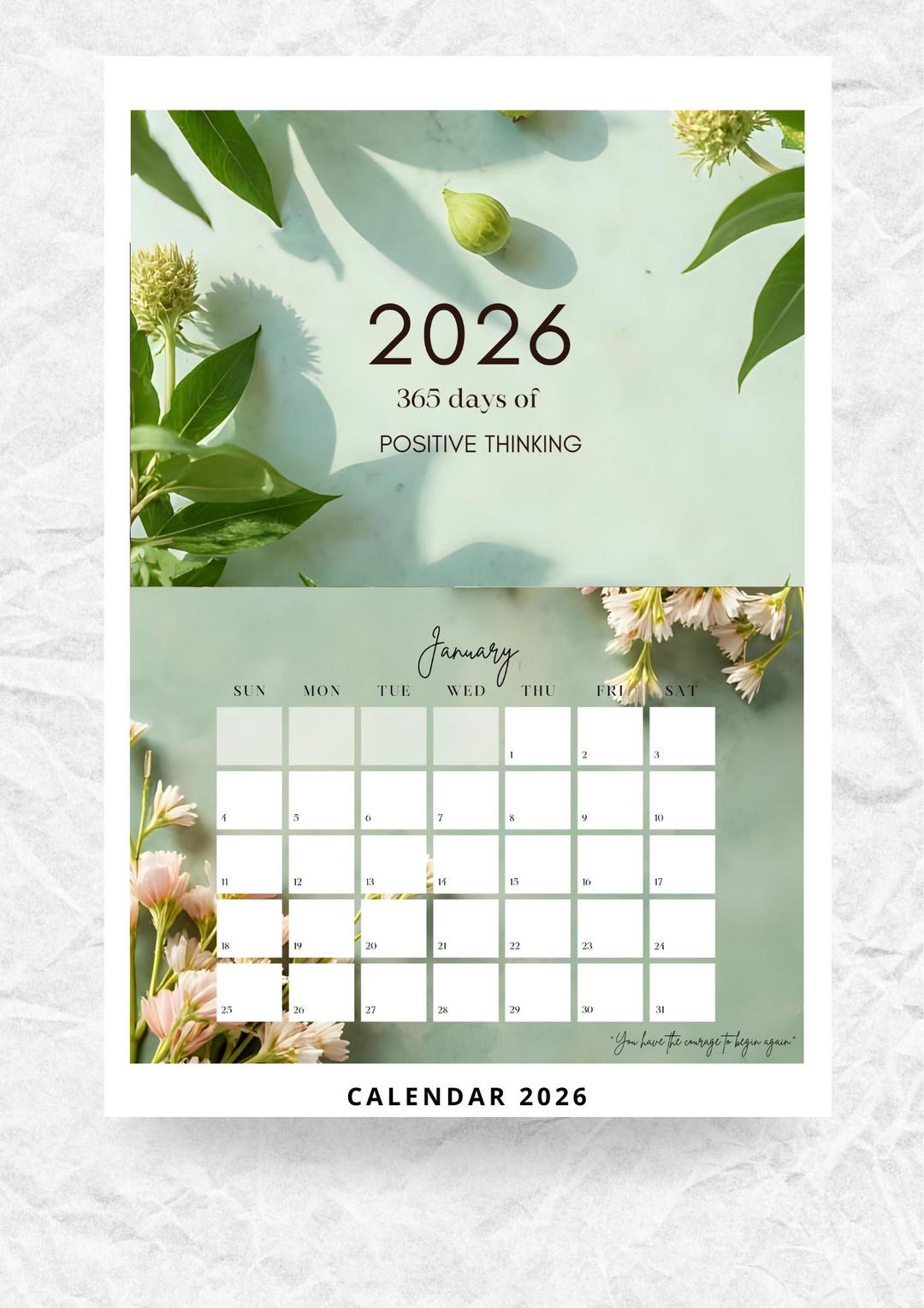 Printable 2026 Calendar Digital Download, Botanical and Flowers ...