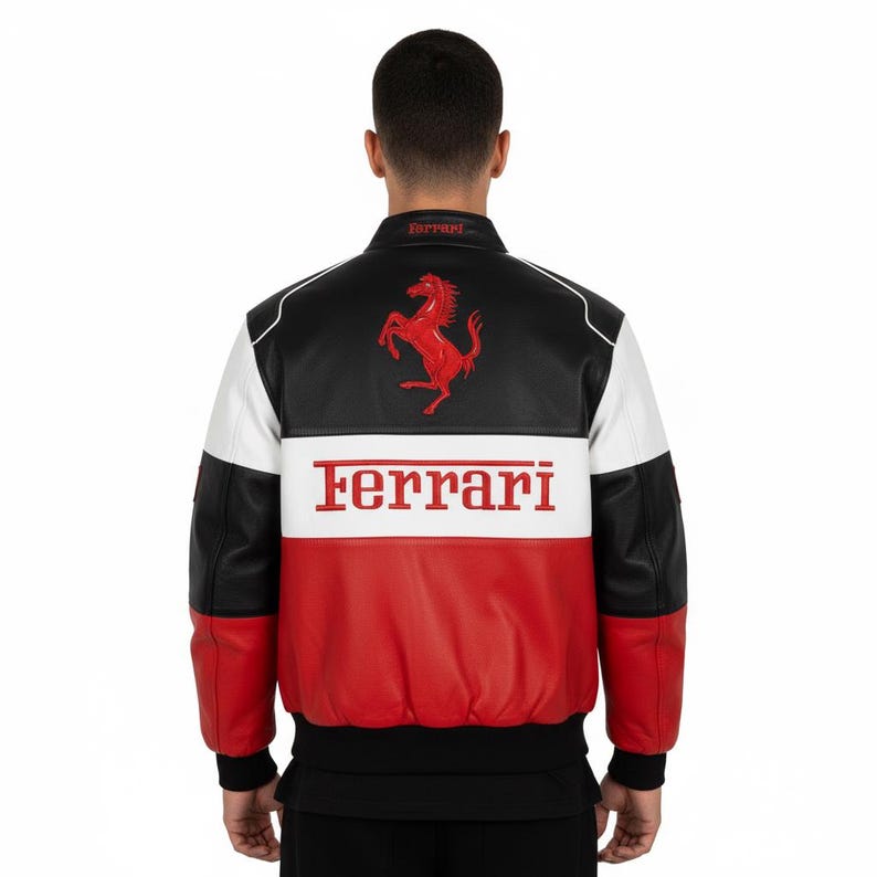 Vintage Ferrari Racing Jacket Men – Handmade Black and Red F1 Bomber ...