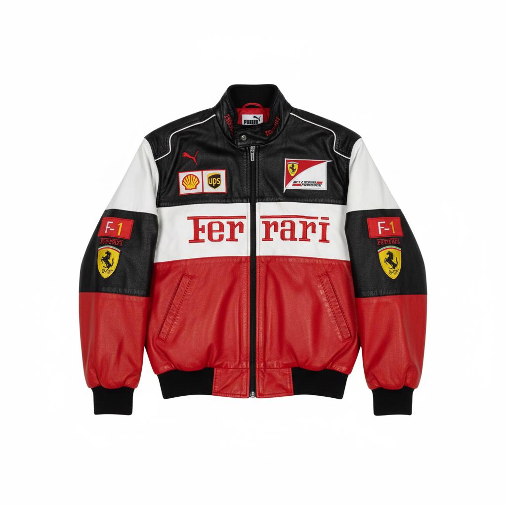 Vintage Ferrari Racing Jacket Men – Handmade Black and Red F1 Bomber ...