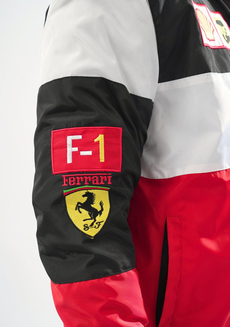 Vintage Ferrari Racing Jacket Men – Handmade Black and Red F1 Bomber ...