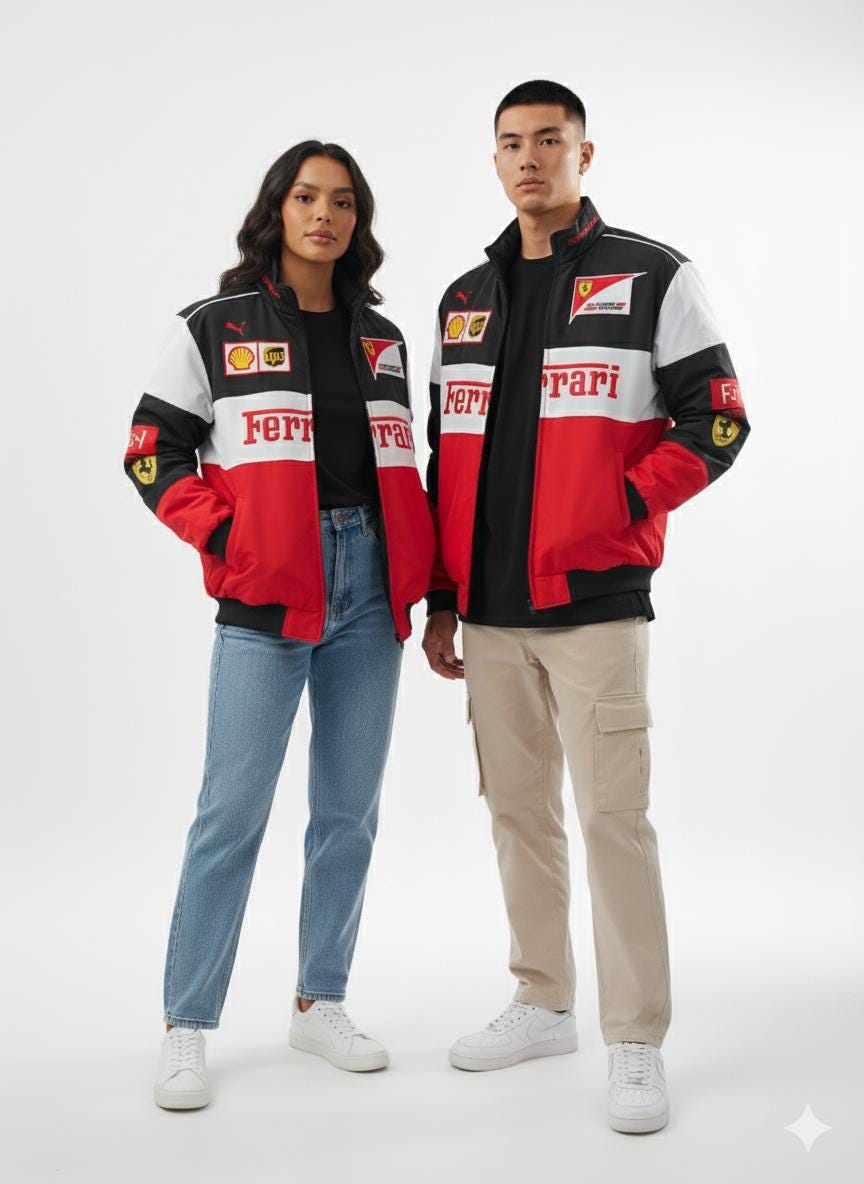 Vintage Ferrari Racing Jacket Men – Handmade Black and Red F1 Bomber ...