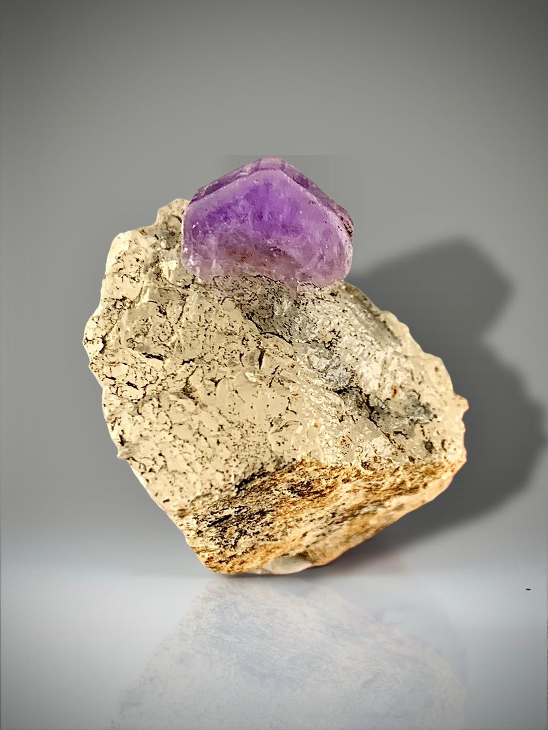 Purple Apatite Crystal on Etched Quartz - Terminated UV Reactive ...