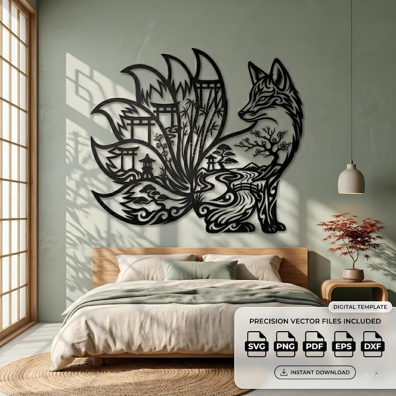 Kitsune Svg Laser Cut File Nine Tailed Fox Japanese Wall Art Fox Svg ...