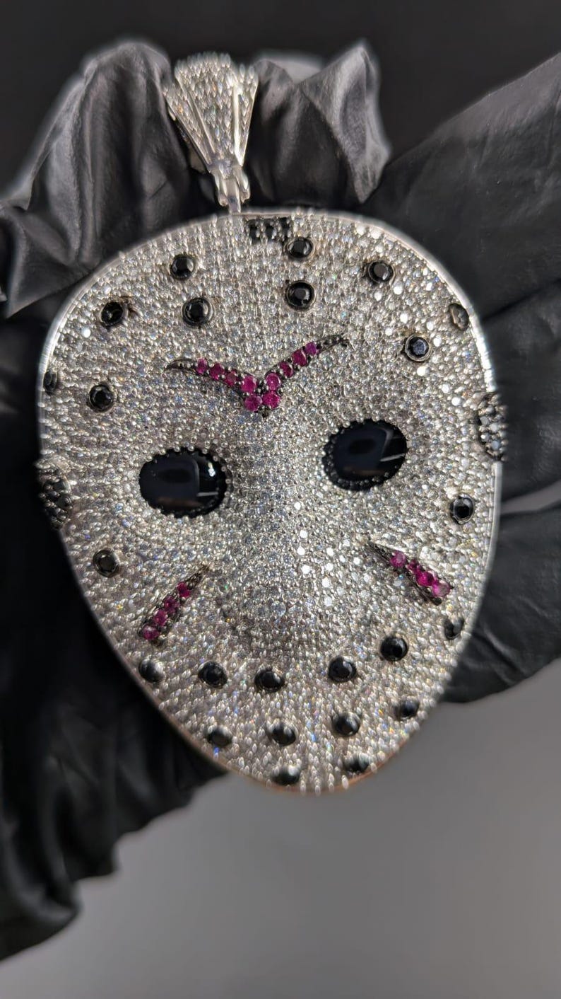 Iced Out Jason Mask Pendant: Moissanite Horror Halloween Jewelry 925 ...