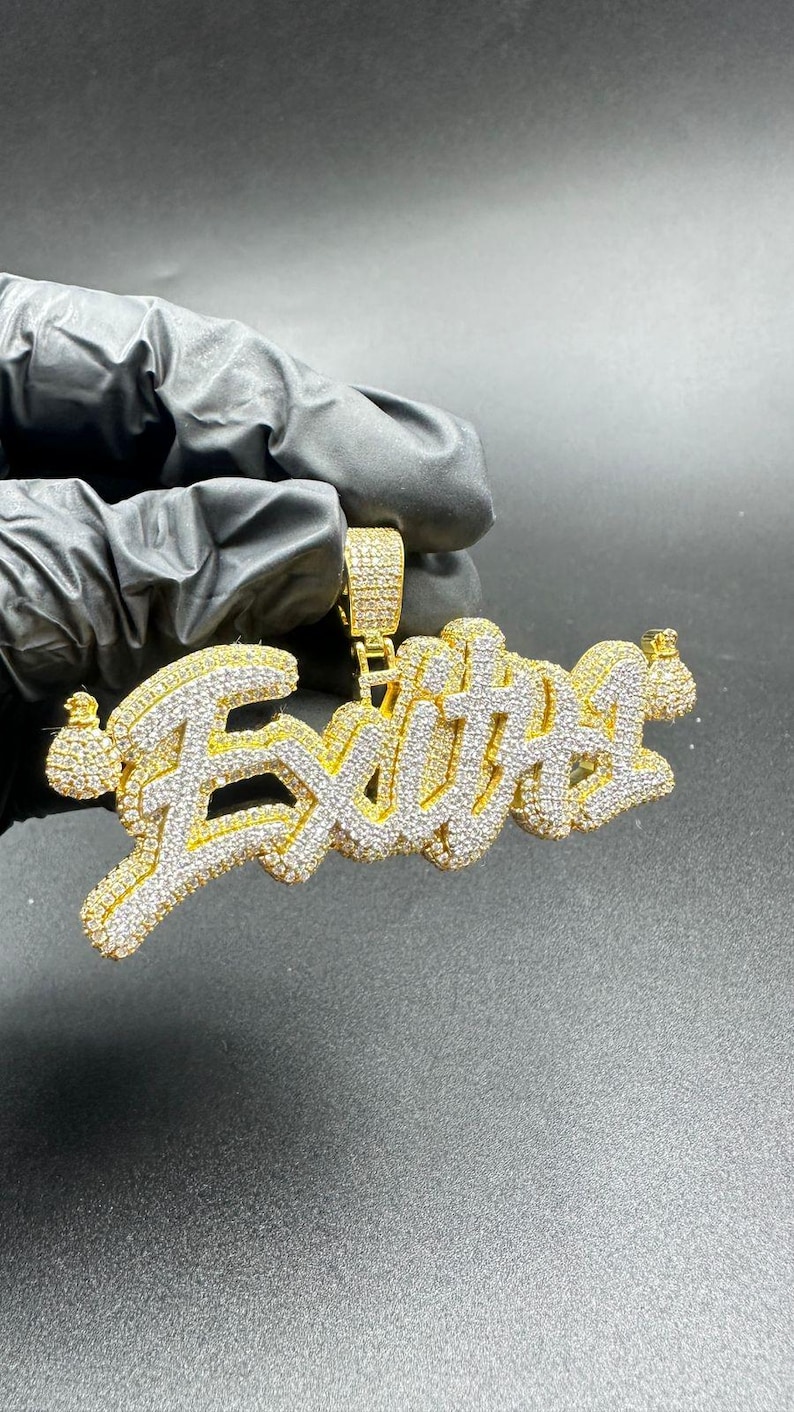 Custom Iced Name Pendant Fully Iced Moissanite Hip Hop 14K Yellow Gold ...