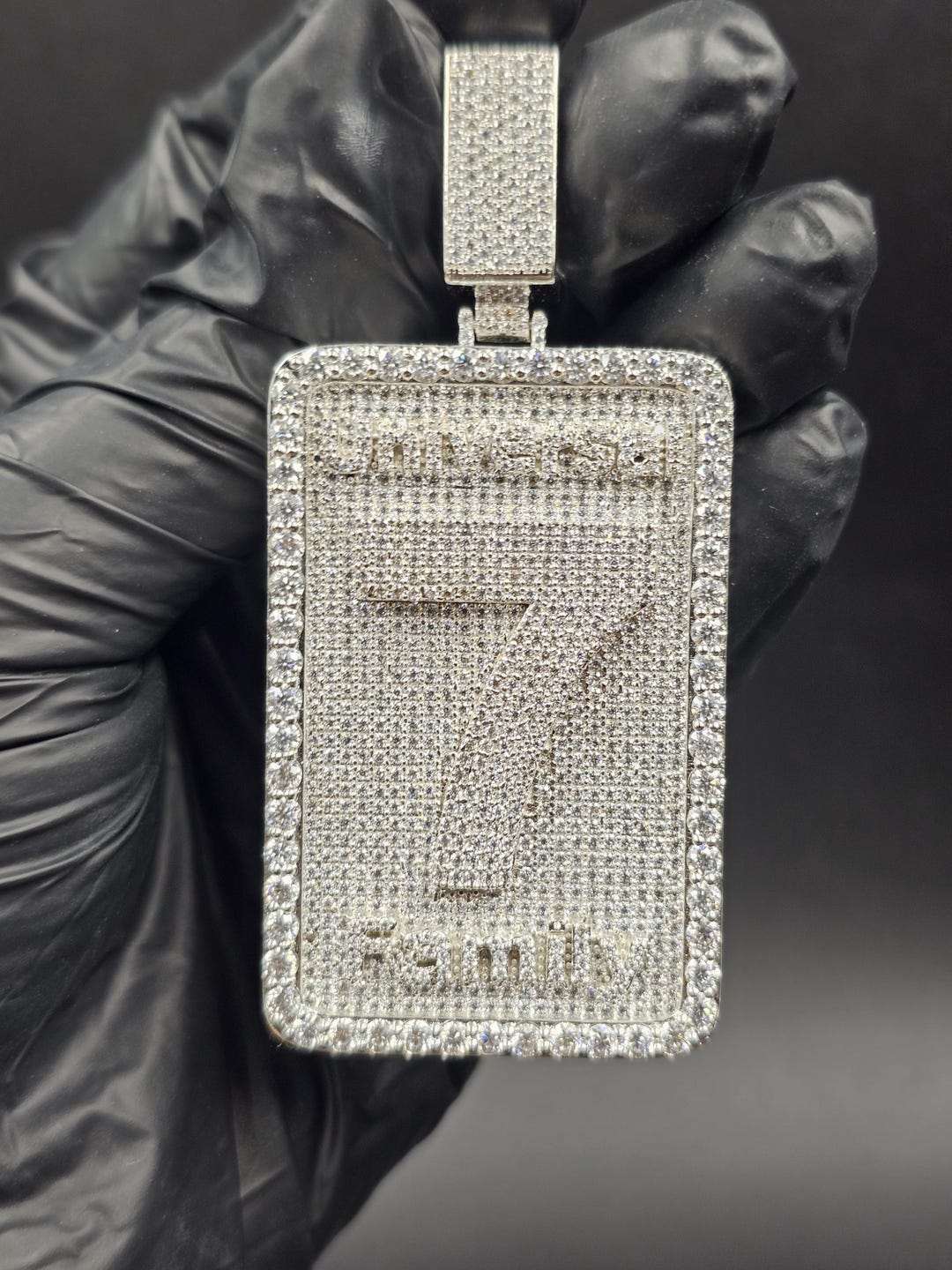Iced Out Number 7 Pendant Micro Pave Moissanite Rectangle Charm, Custom ...