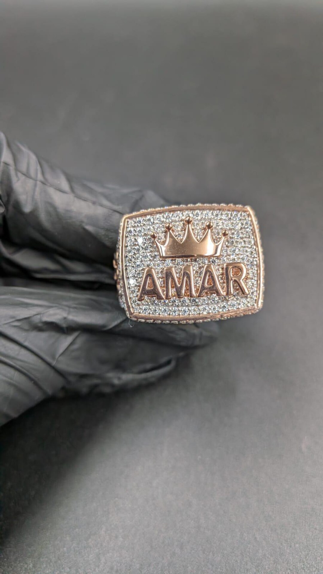 Custom Moissanite Name Iced Out Crown Signet Personalized Hip Hop Pink ...