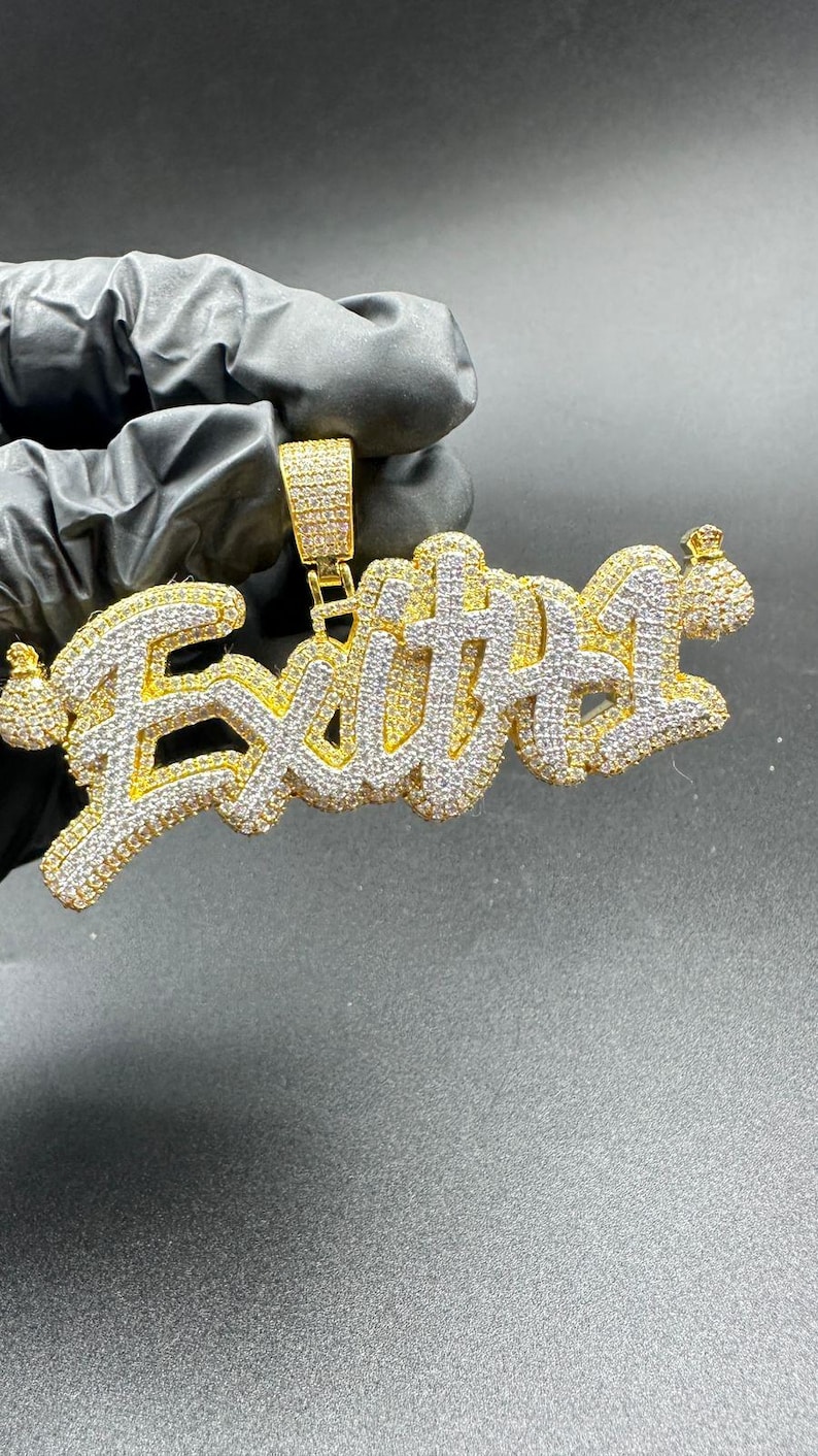 Custom Iced Name Pendant Fully Iced Moissanite Hip Hop 14K Yellow Gold ...