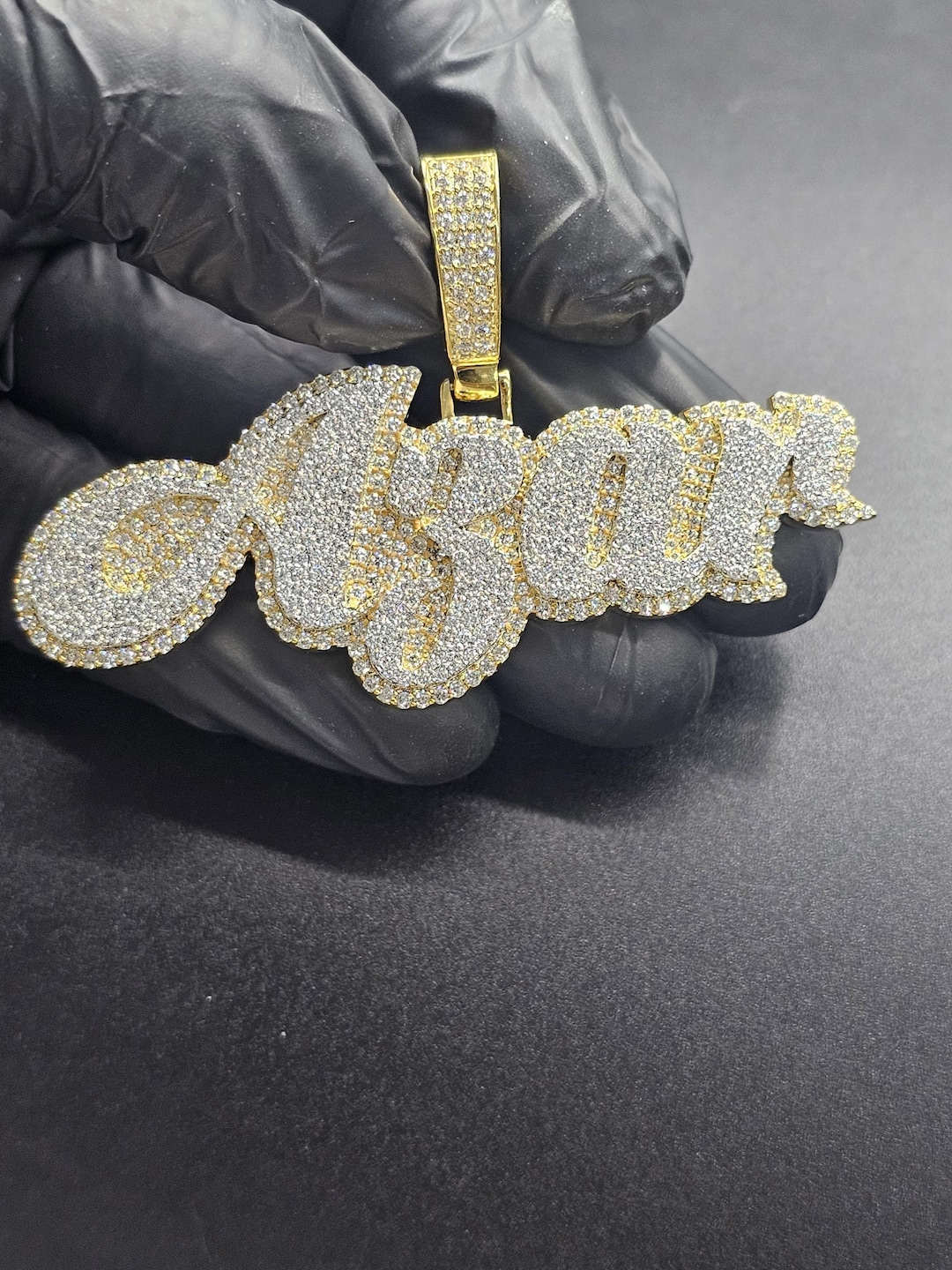 Custom “azar” Name Pendant Fully Iced Out Moissanite Letters, 14K ...