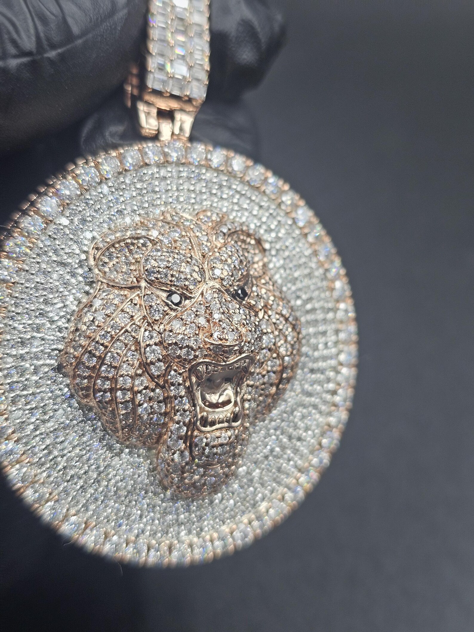 Iced Lion Head Pendant Fully Iced Moissanite Medallion 14K Gold Finish ...
