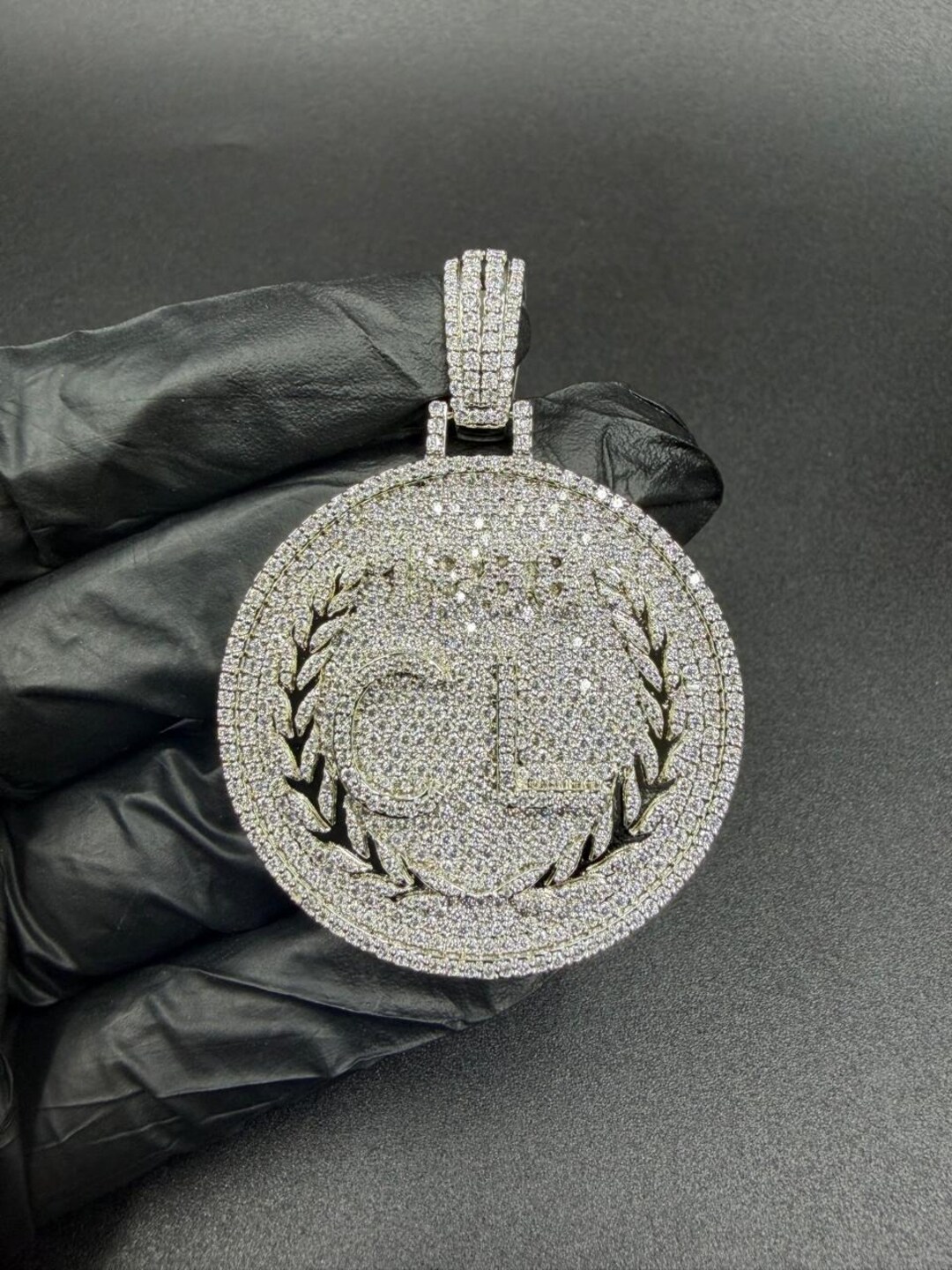 Custom Initial Moissanite Medallion Pendant, Iced Out Hip Hop Jewelry ...