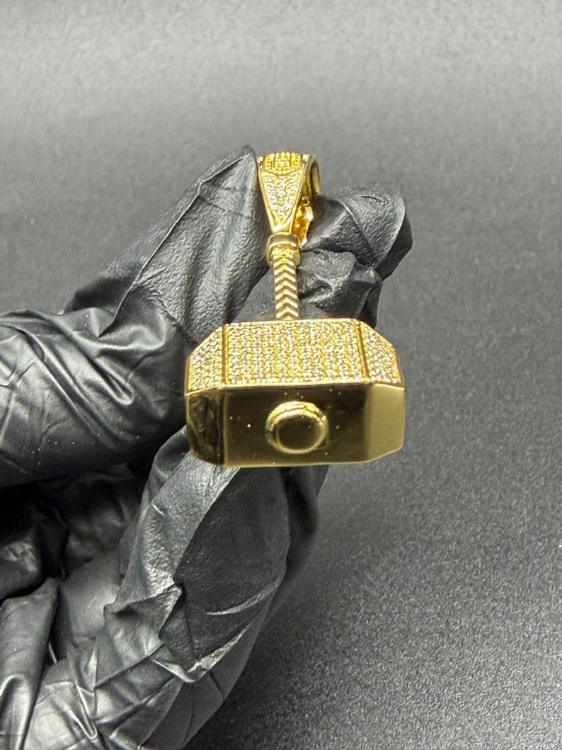 Iced Out Moissanite Thor Hammer Pendant, 14K Gold Finish, Viking ...