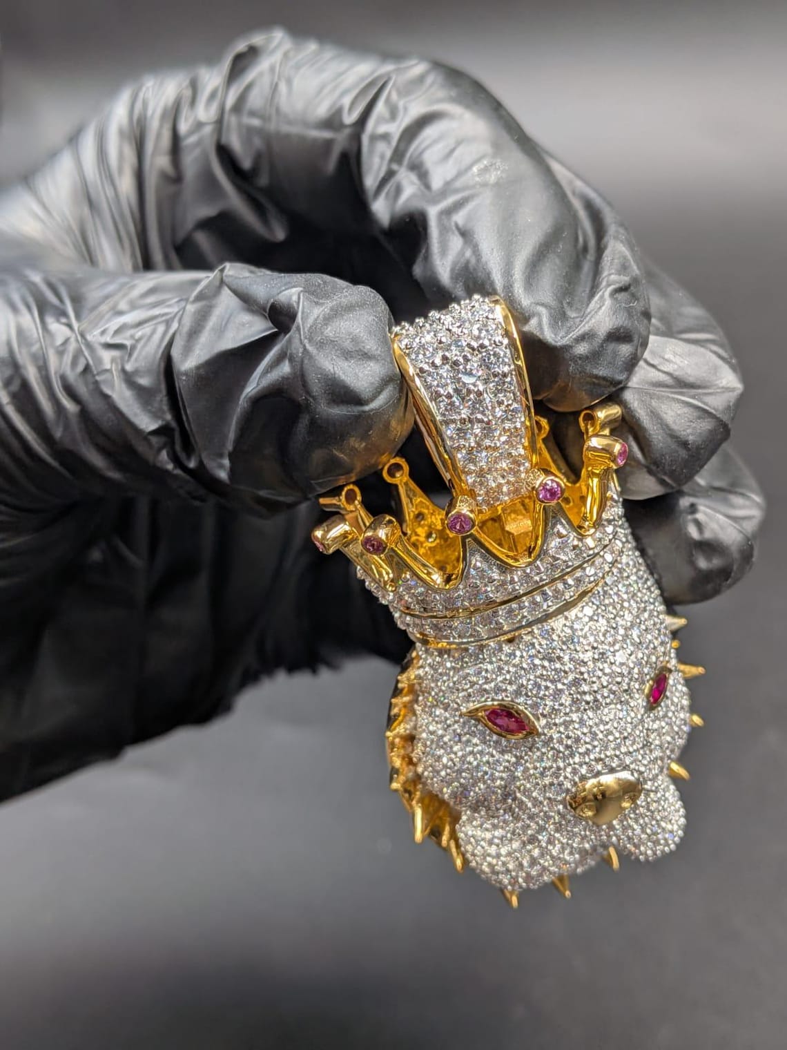 Iced Out Lion Head Moissanite Pendant – Ruby Eyes, 14K Gold Plated - Etsy