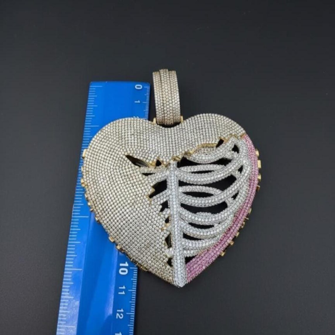 Iced Anatomical Heart Pendant Moissanite Hip Hop Half Skeleton Heart ...