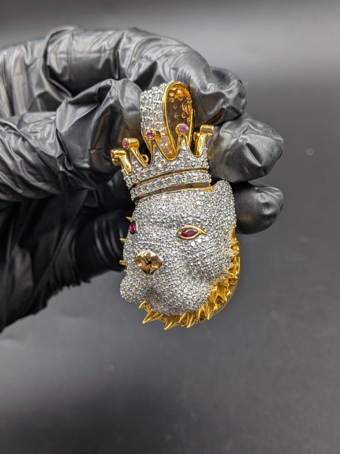 Iced Out Lion Head Moissanite Pendant – Ruby Eyes, 14K Gold Plated - Etsy